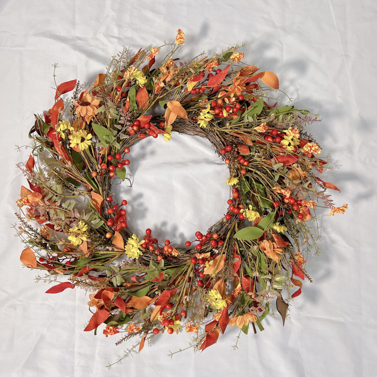 The Holiday Aisle® Ansuma 26-inch Artificial Twig Fall Winter Thanksgiving Wreath for Your Front ...